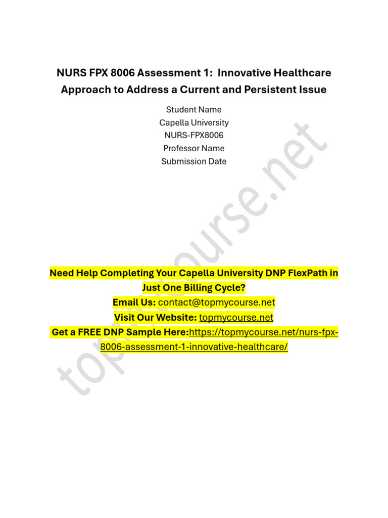 NURS FPX 8006 Assessment 1 - Topmycourse | PDF | Infection | Medical ...
