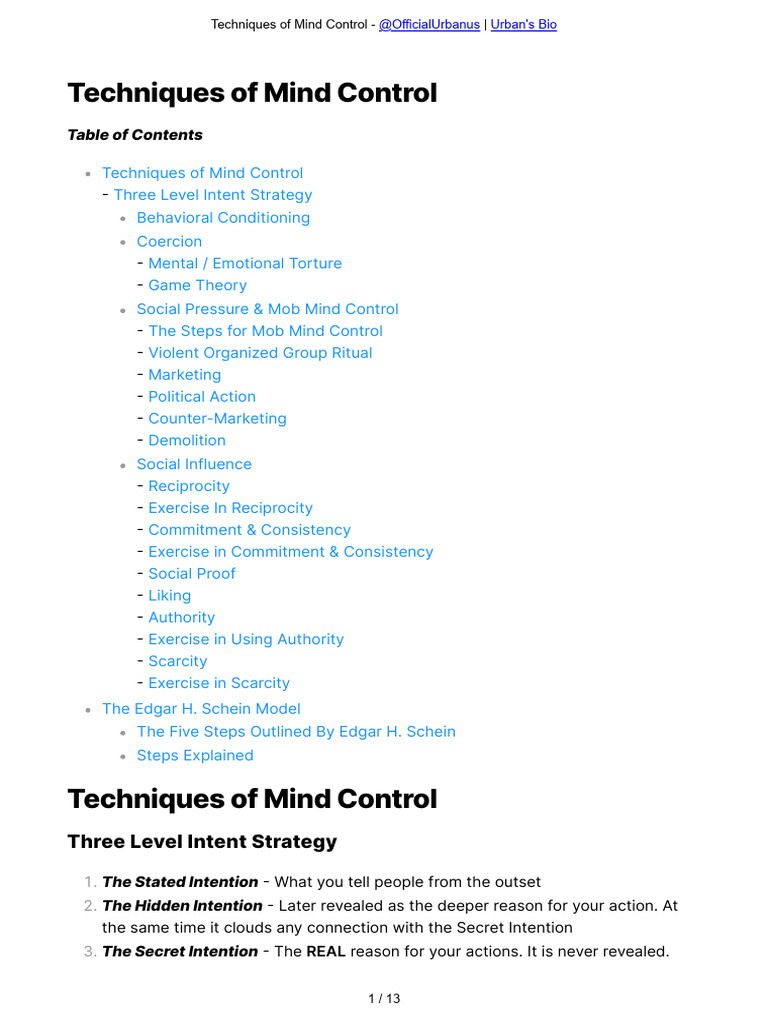 Techniques of Mind Control | PDF | Punishments | Mind