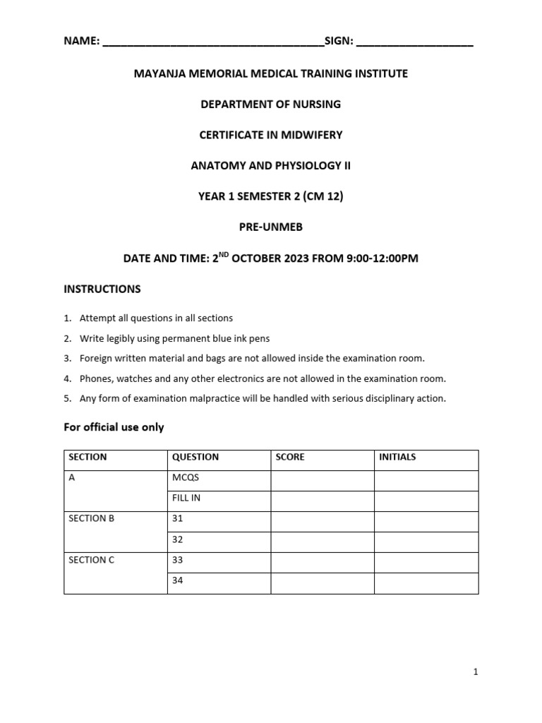 Midwifery Anatomy Exam Instructions | PDF | Menstrual Cycle | Glands