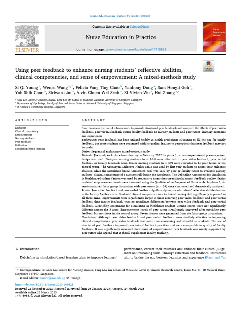2.using Peer Feedback To Enhance Nursing Students' Reflective Abilities ...