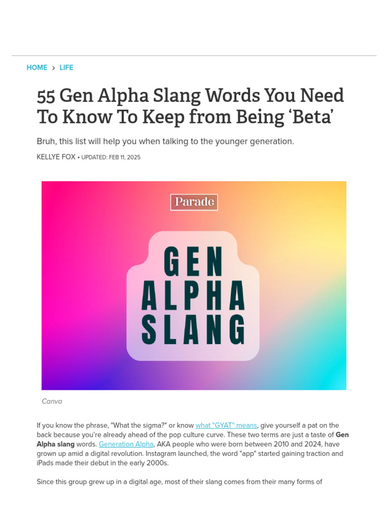 55 Gen Alpha Slang Words (With Meanings) - Parade | PDF | Lexicology