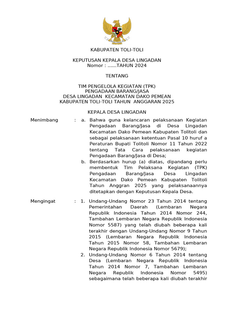 SK TPK Desa Lingadan 2025 | PDF