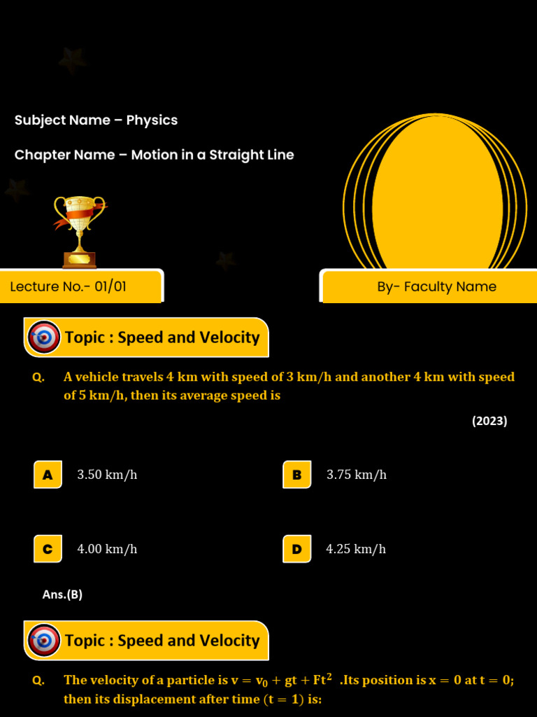 02 PYQ JM PPT Motion in A Straight Line | PDF | Acceleration | Speed