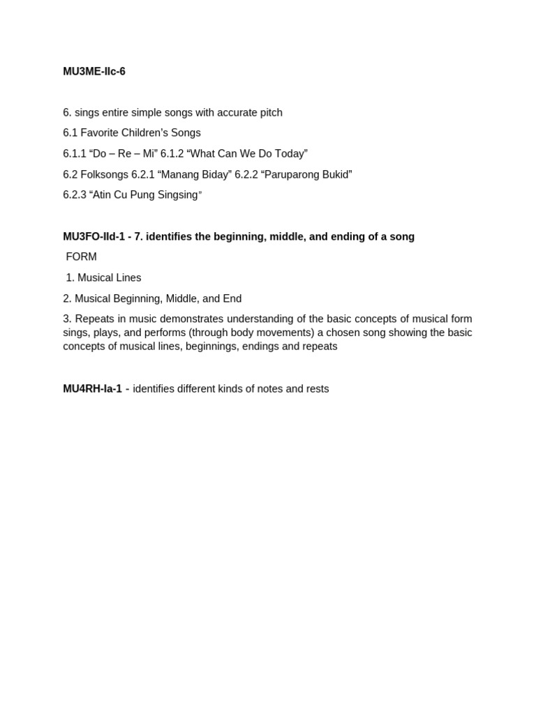 Music Learning Competency | PDF