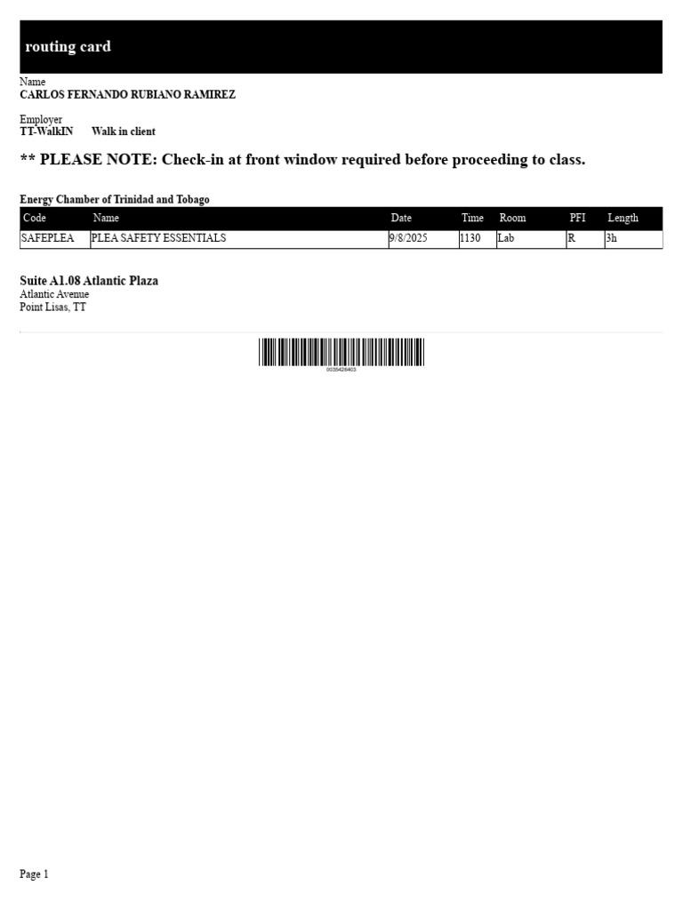 Routing Card for SAFEPLEA Training | PDF