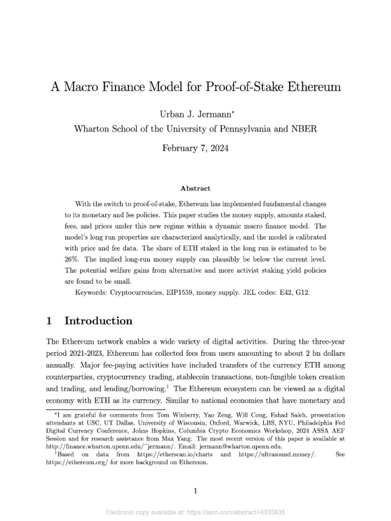 A Macro Finance Model For Proof-Of-Stake Ethereum | PDF