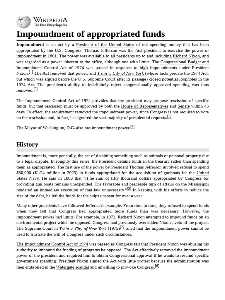 Impoundment of Appropriated Funds | PDF | Federal Government Of The ...