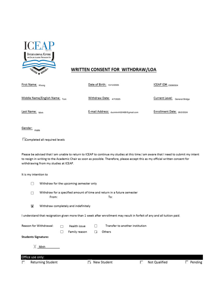 Withdrawal Form Written Consent | PDF