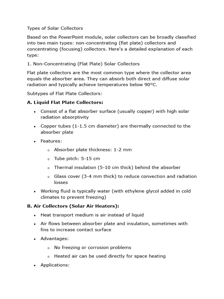 Types of Solar Collectors | PDF | Water Heating | Applied And ...