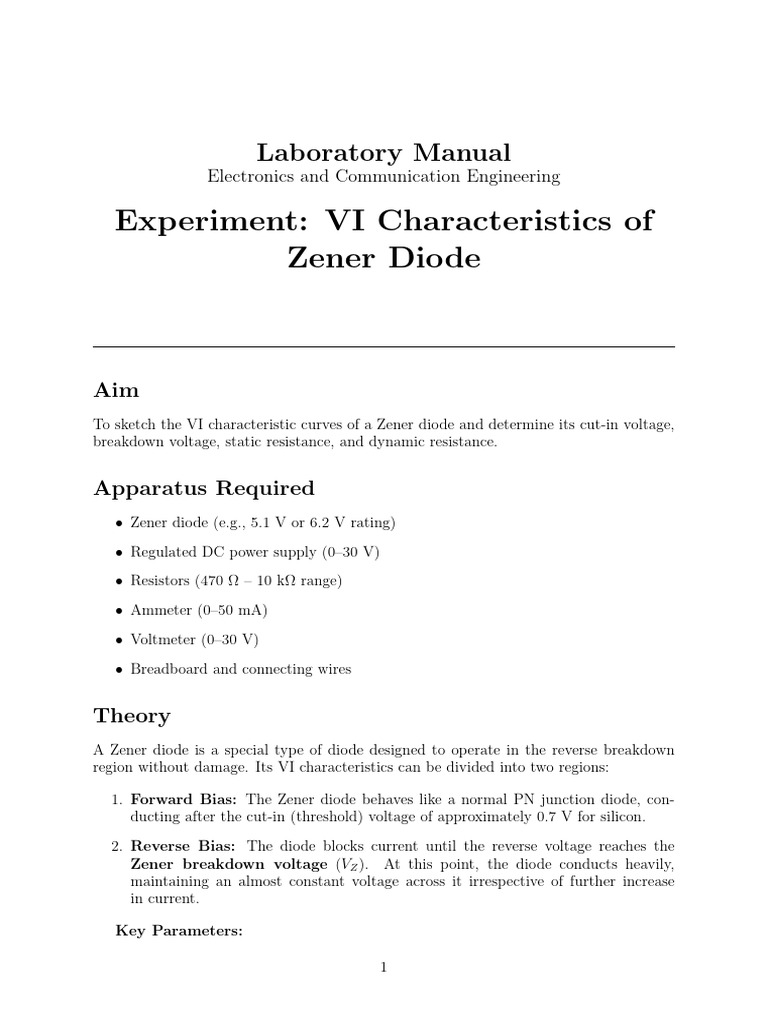 Zener Diode VI Characteristics Experiment | PDF | Diode | P–N Junction