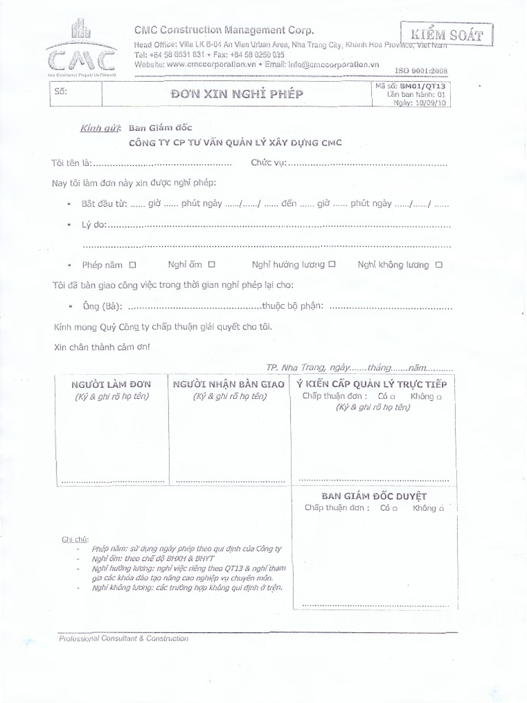 Don Xin Nghi Phep | PDF