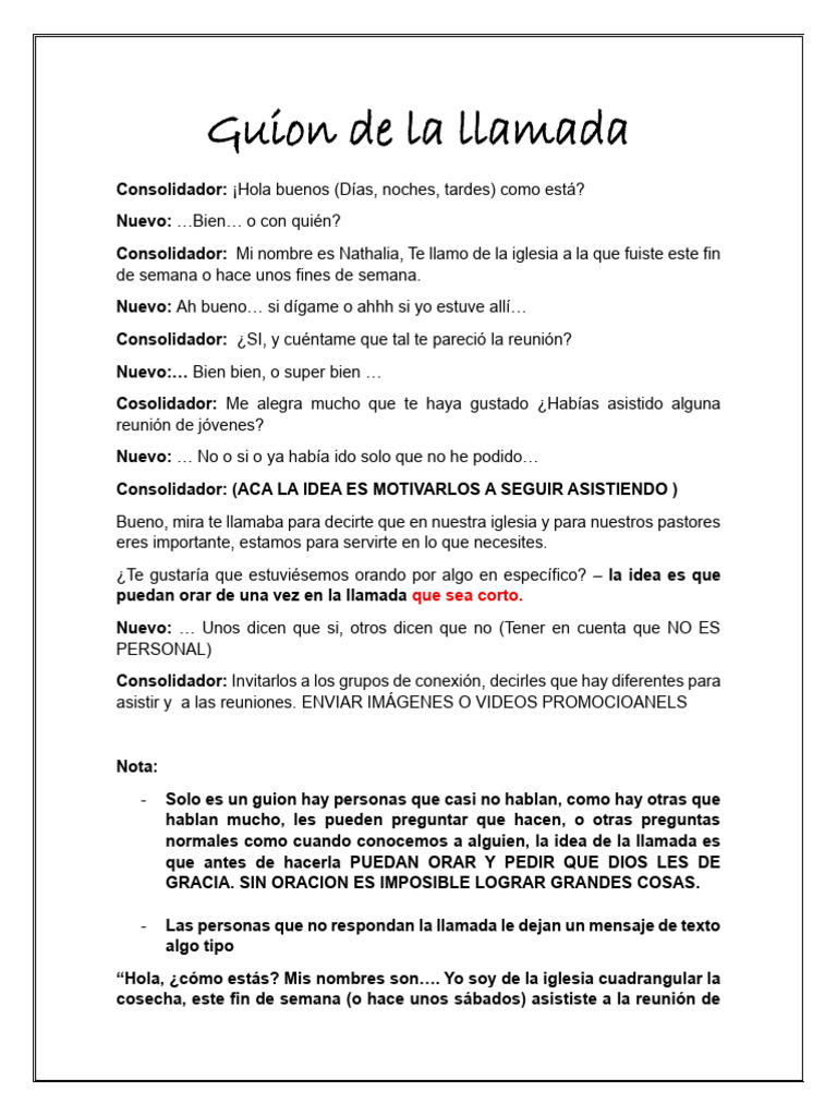 Guion para Llamadas de Seguimiento Iglesia | PDF
