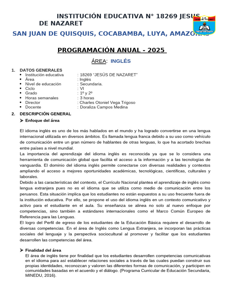 PROGRAMACIÓN ANUAL 1ro y 2do | PDF | Evaluación | Aprendizaje