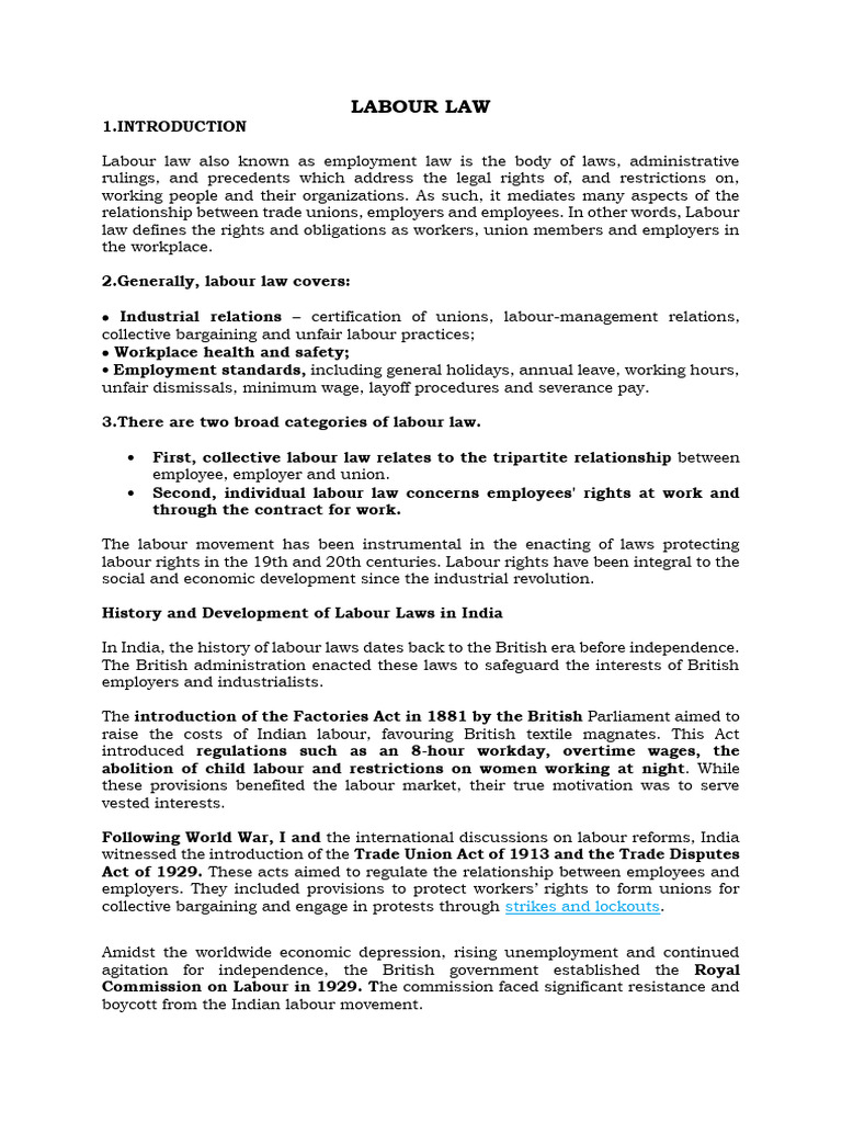 Labour Laws Introduction | PDF | Labour Law | Employment