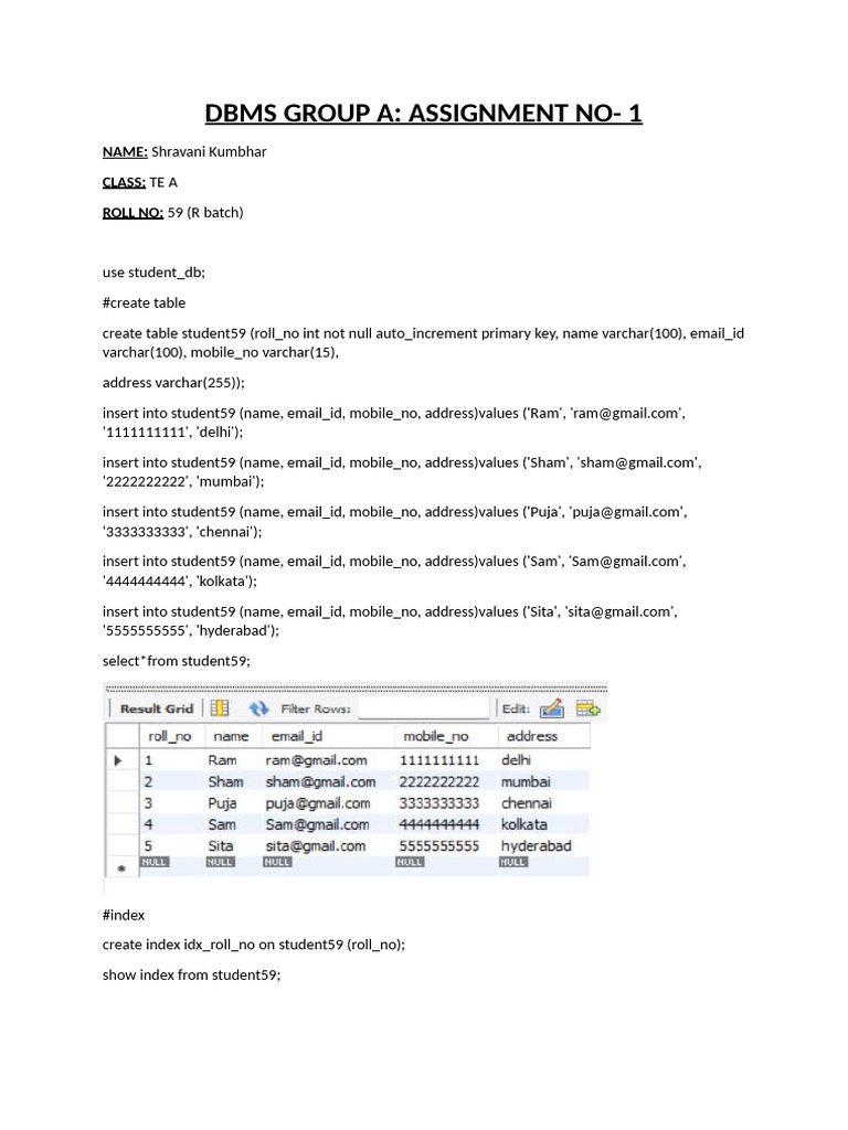 Student Database Management Assignment | PDF