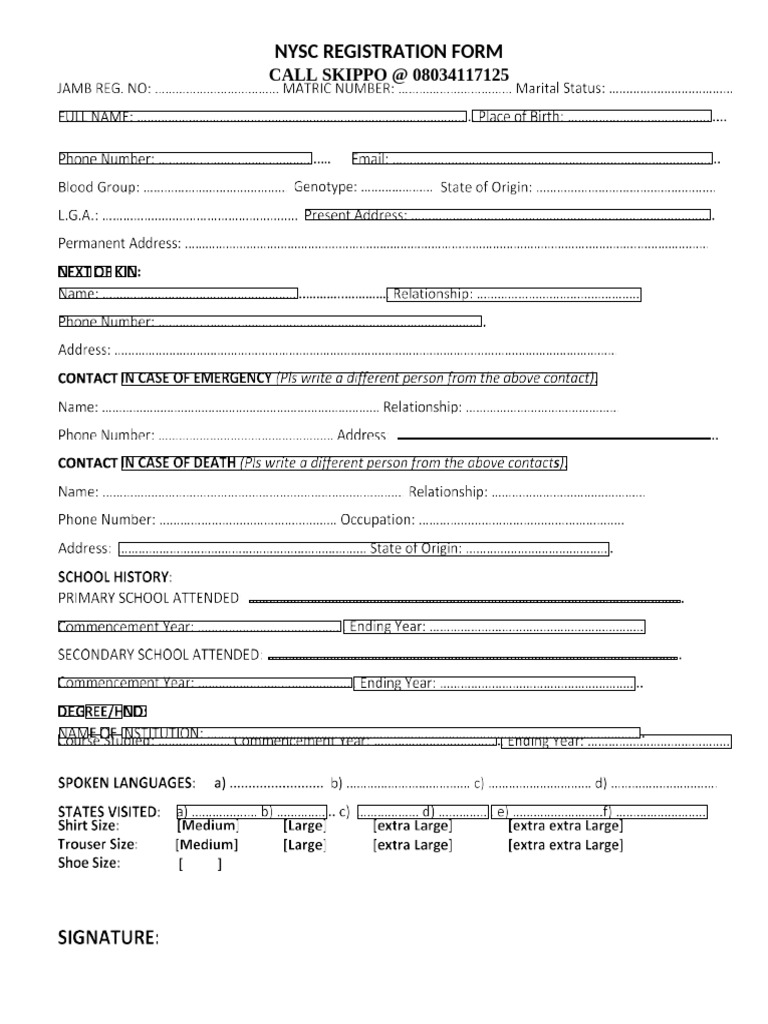 Nysc Reg Form.. | PDF