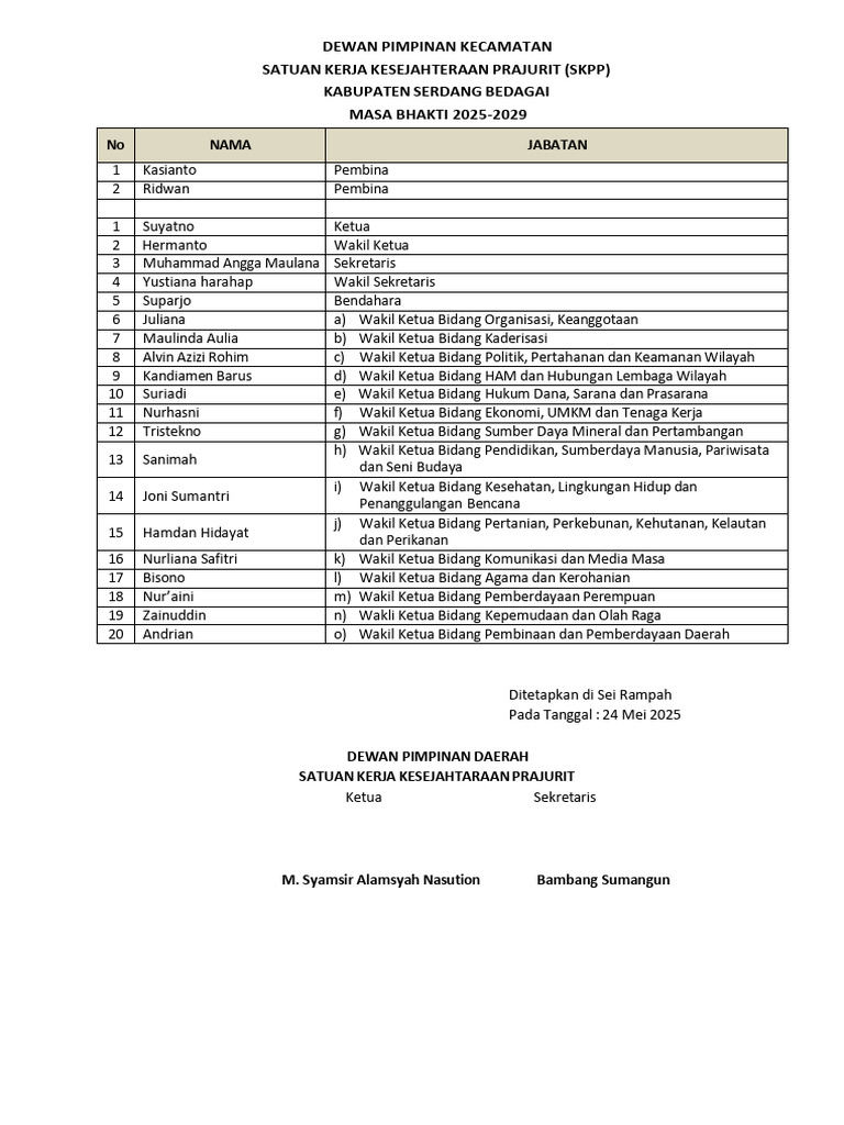 Struktur Dewan SKPP Serdang Bedagai 2025-2029 | PDF