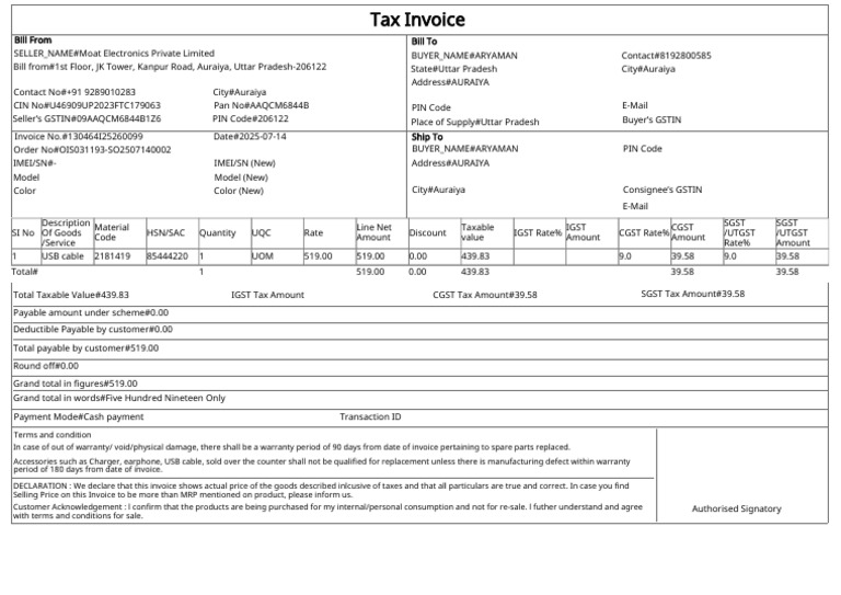 Warranty and Invoice Terms Overview | PDF | Invoice | Taxes