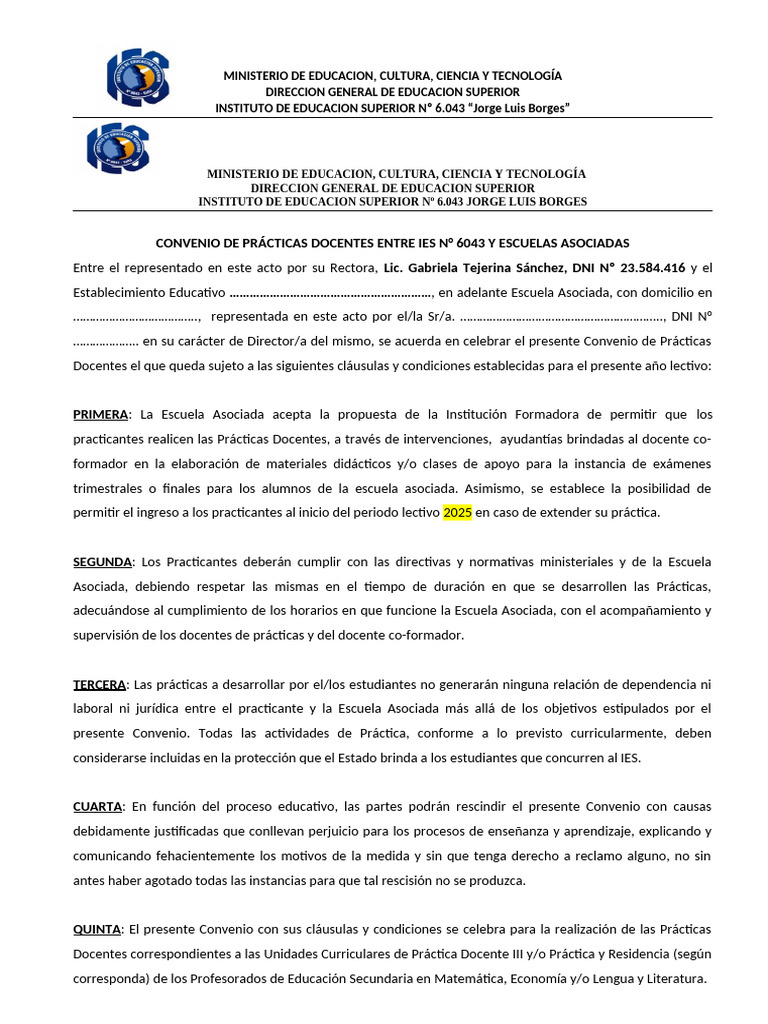 Convenio de Prácticas Docentes IES 6043 | PDF | Maestros | Escuelas