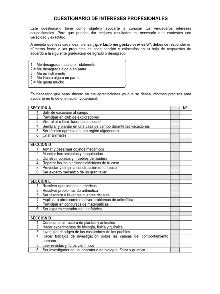 Cuestionario de Intereses | PDF
