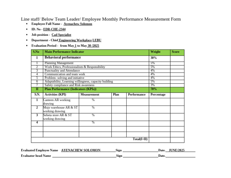 Employee Performance Evaluation Form | PDF