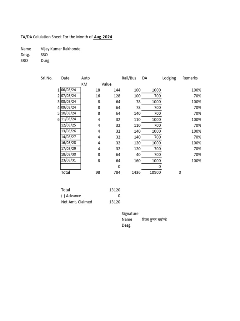 Calculation Sheet Aug 24 Pdf