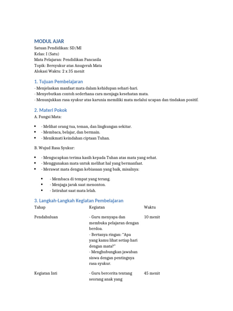Modul Ajar Bersyukur Atas Mata | PDF