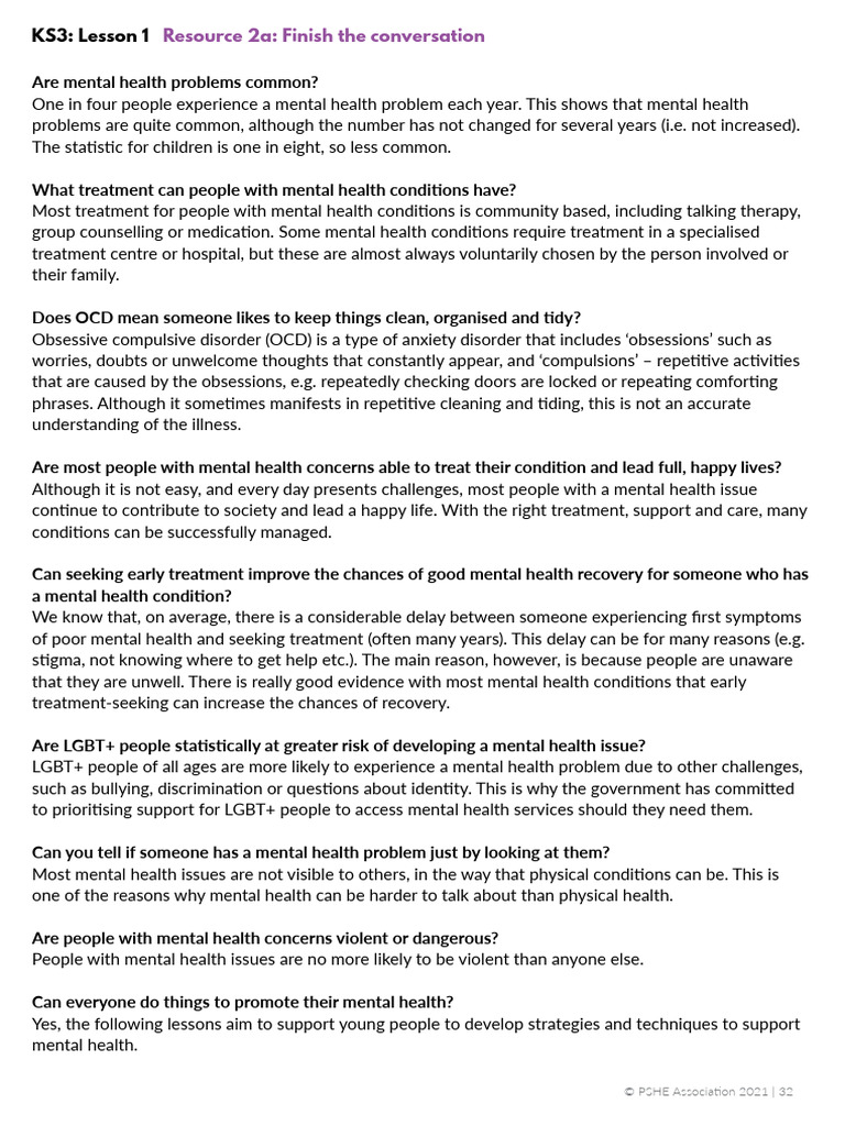 Mental Health Lessons & Resources KS3-32 | PDF | Obsessive–Compulsive ...
