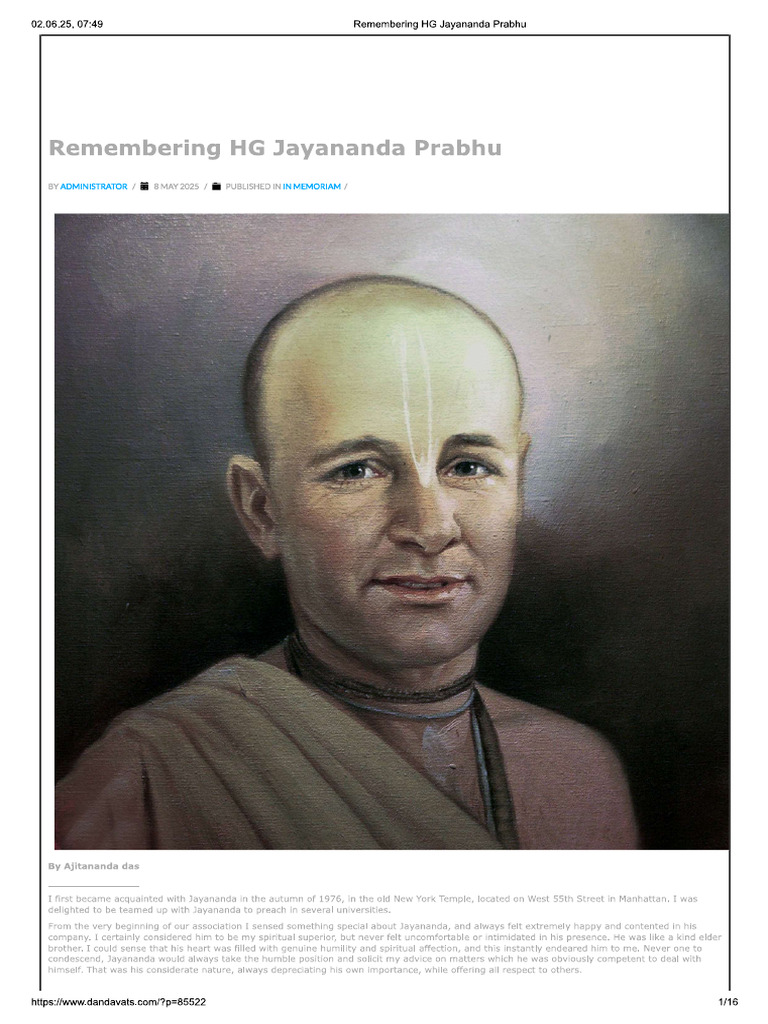 Ajitananda Dasa Remembers Jayananda Thakur | PDF