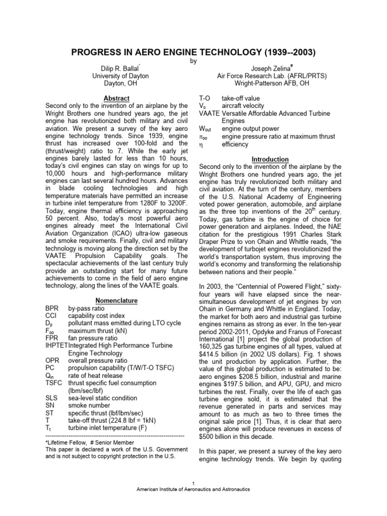Progress in Aero Engine Technology 1939-2003 - AIAA 17p | PDF | Jet ...