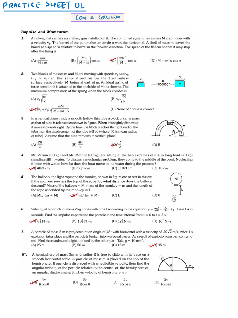 01 COM and Collision Practice Sheet | PDF