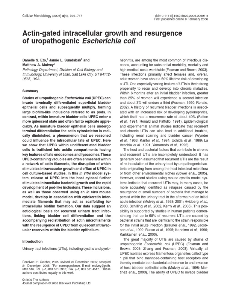 Actin-Gated Intracellular Growth and Resurgence of Uropathogenic ...