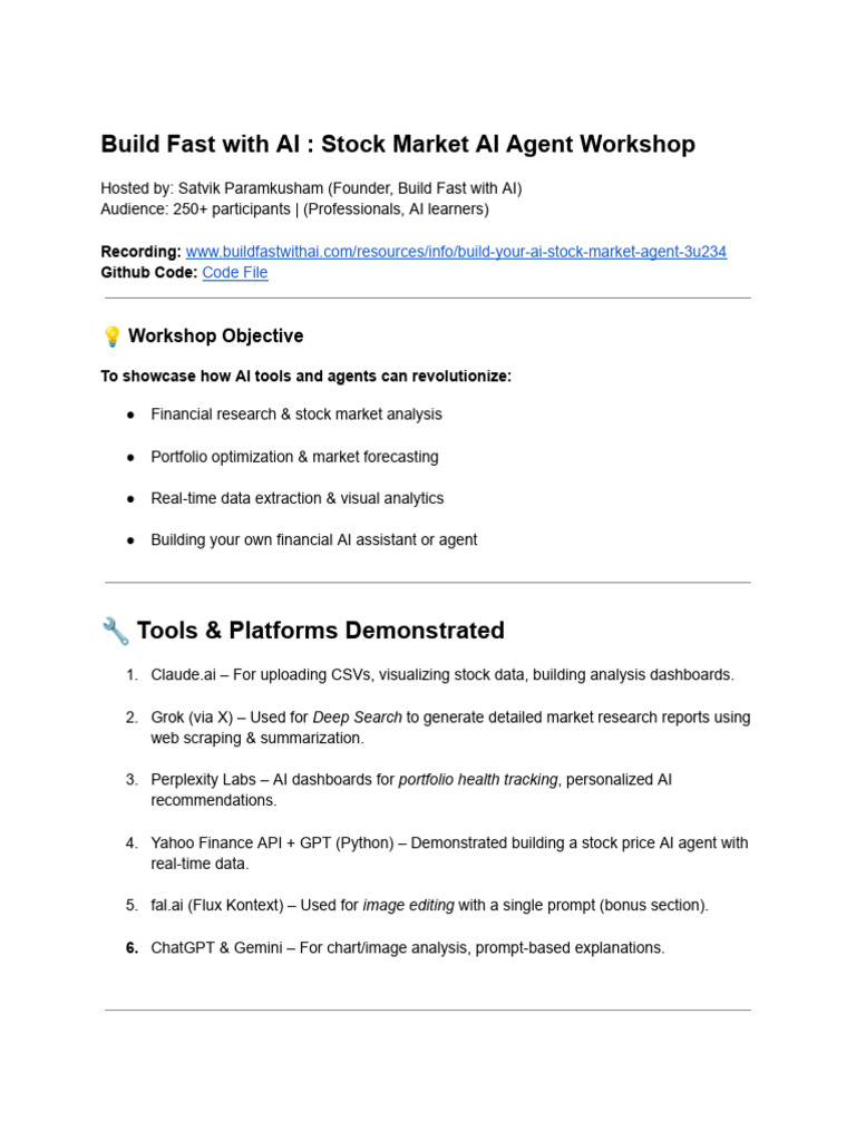 AI Stock Market Agent Workshop | PDF | Artificial Intelligence ...