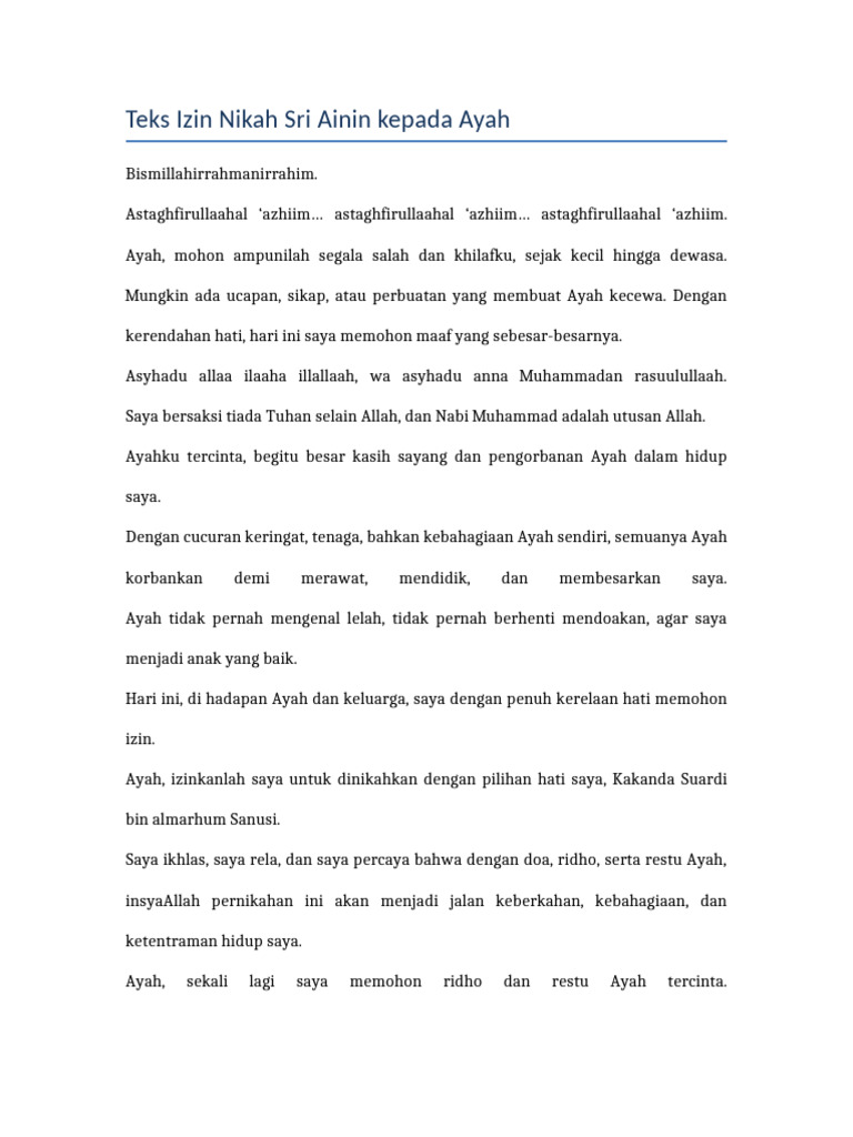 Izin Nikah Sri Ainin kepada Ayah | PDF