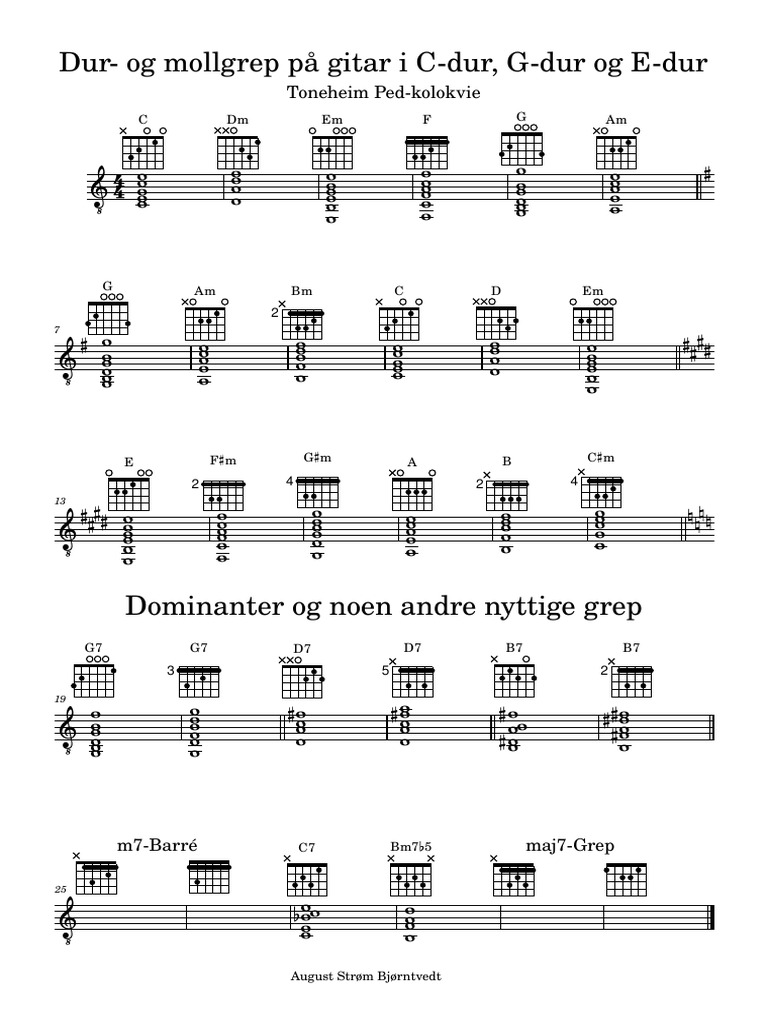 Grep På Gitar I C-Dur, G-Dur Og E-Dur | PDF