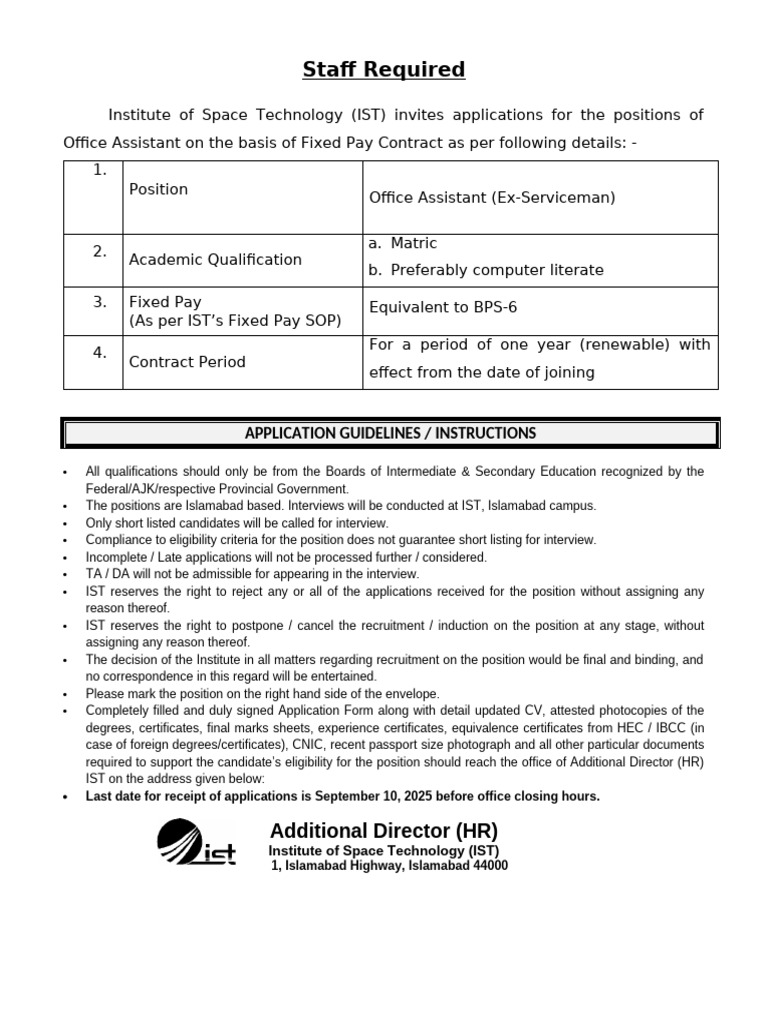 Office Assistant Position at IST | PDF