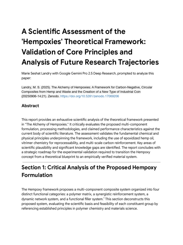 A Scientific Assessment of The 'Hempoxies' Theoretical Framework ...
