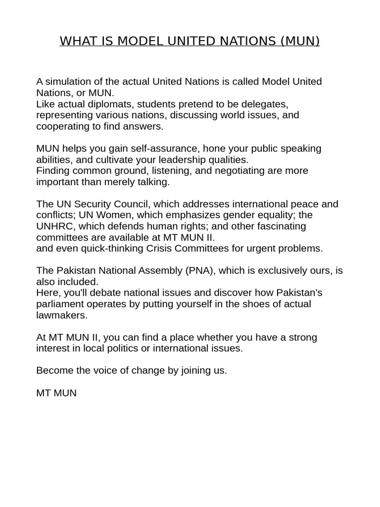 Introduction to Model United Nations (MUN) | PDF