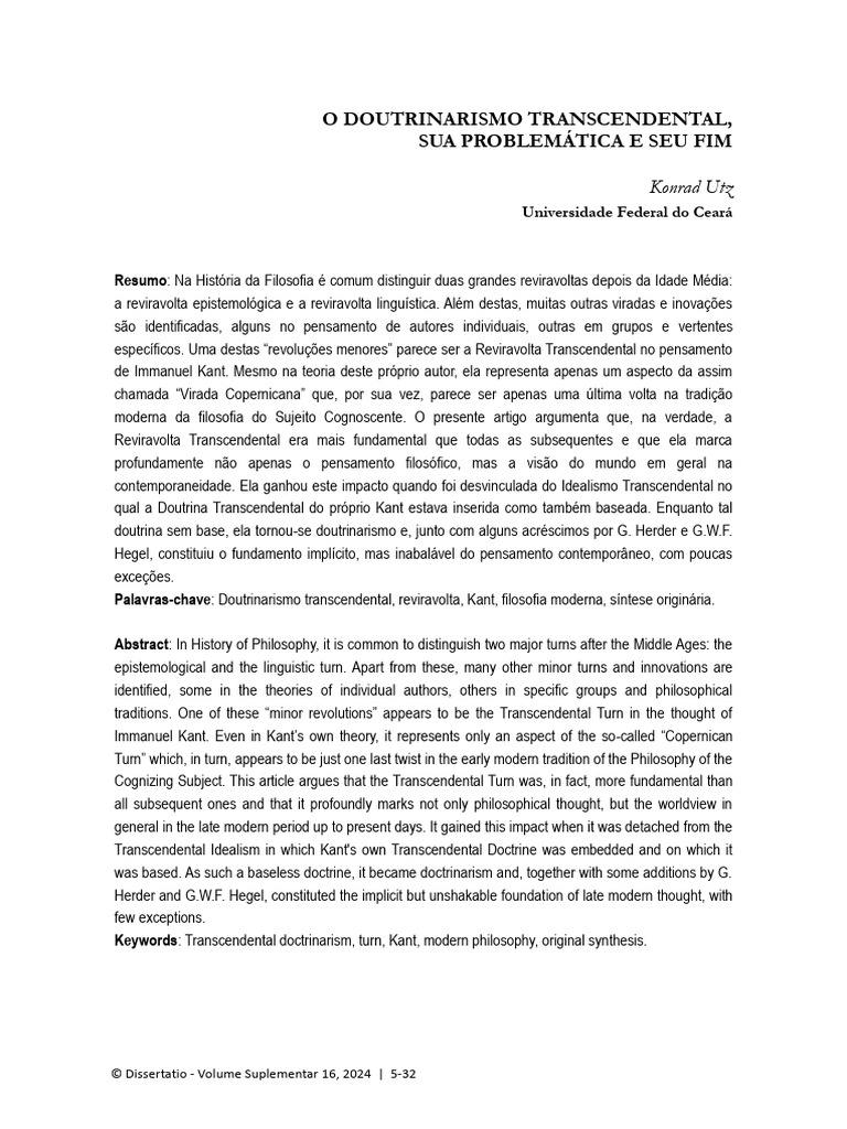 O Doutrinarismo Transcendental Sou Probl | PDF | Immanuel Kant | Ideia