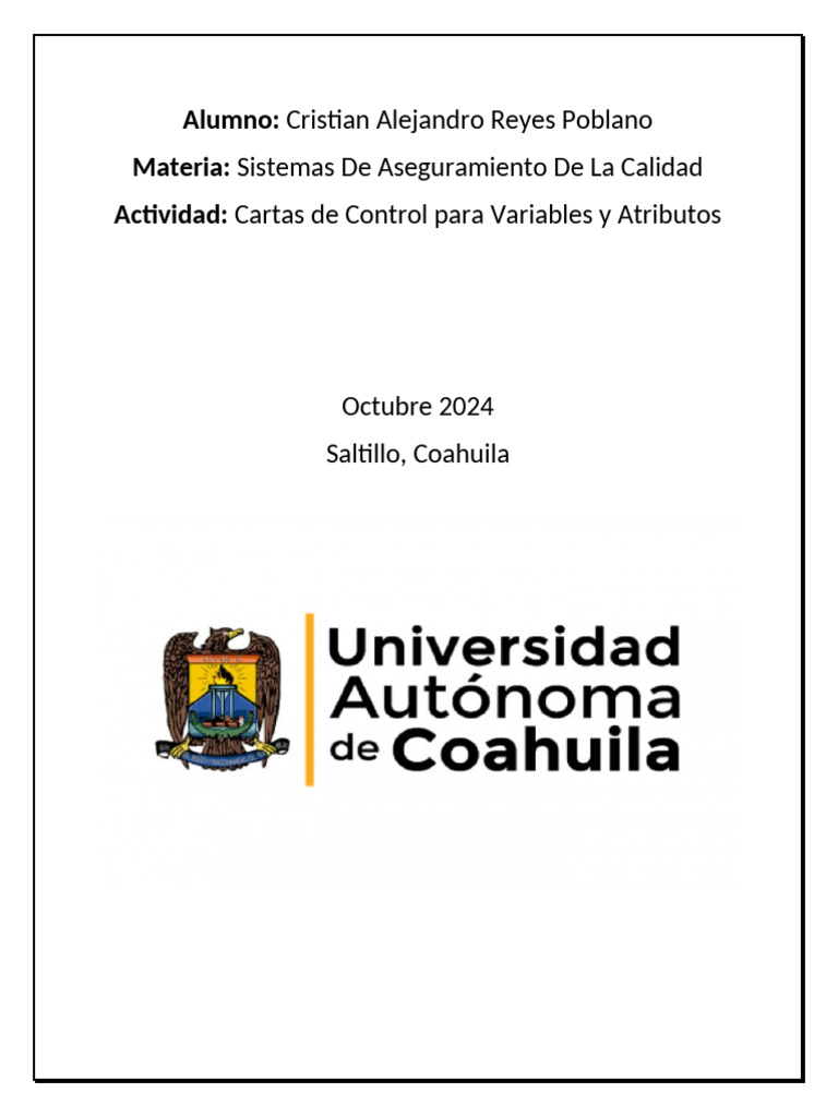 Reyes Cristian A Cartas de Control para Variables y Atributos | PDF
