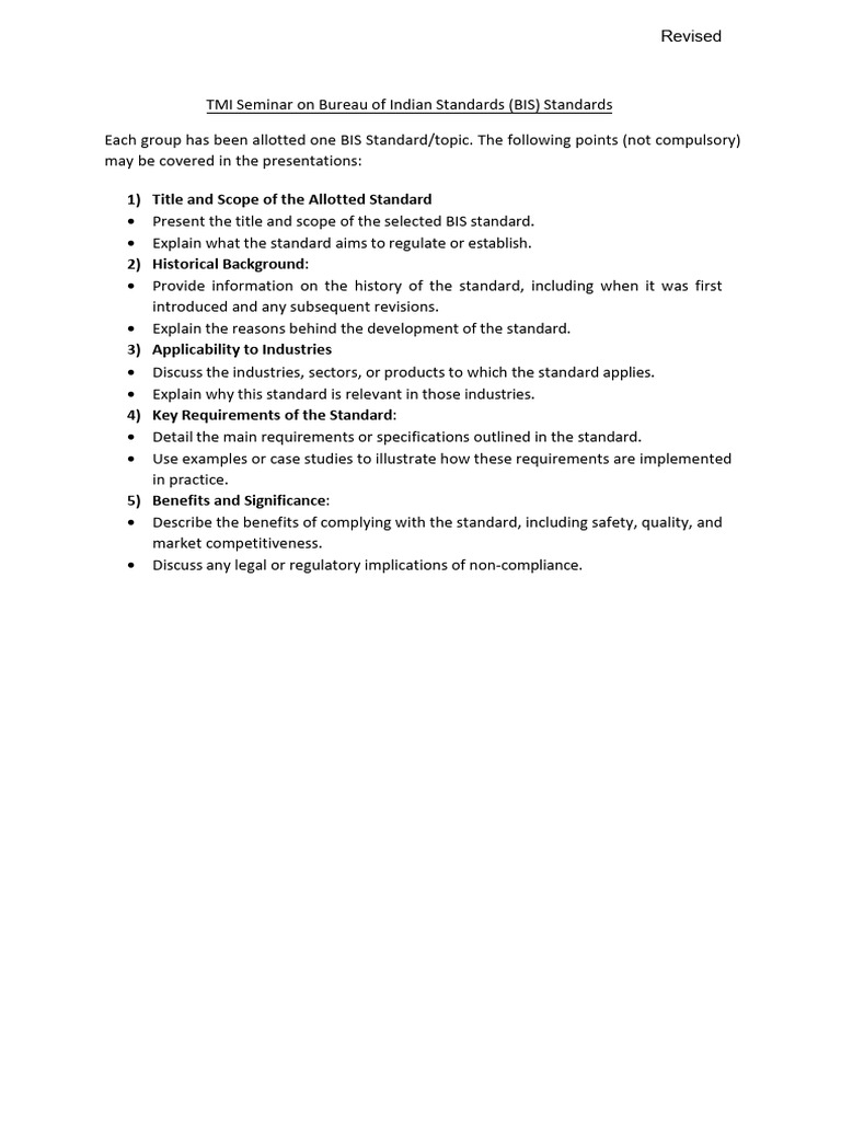 BIS Seminar Guidelines Revised | PDF
