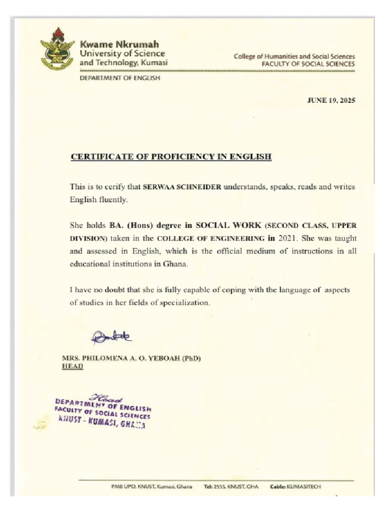 Serwaa Schneider - English Proficiency | PDF