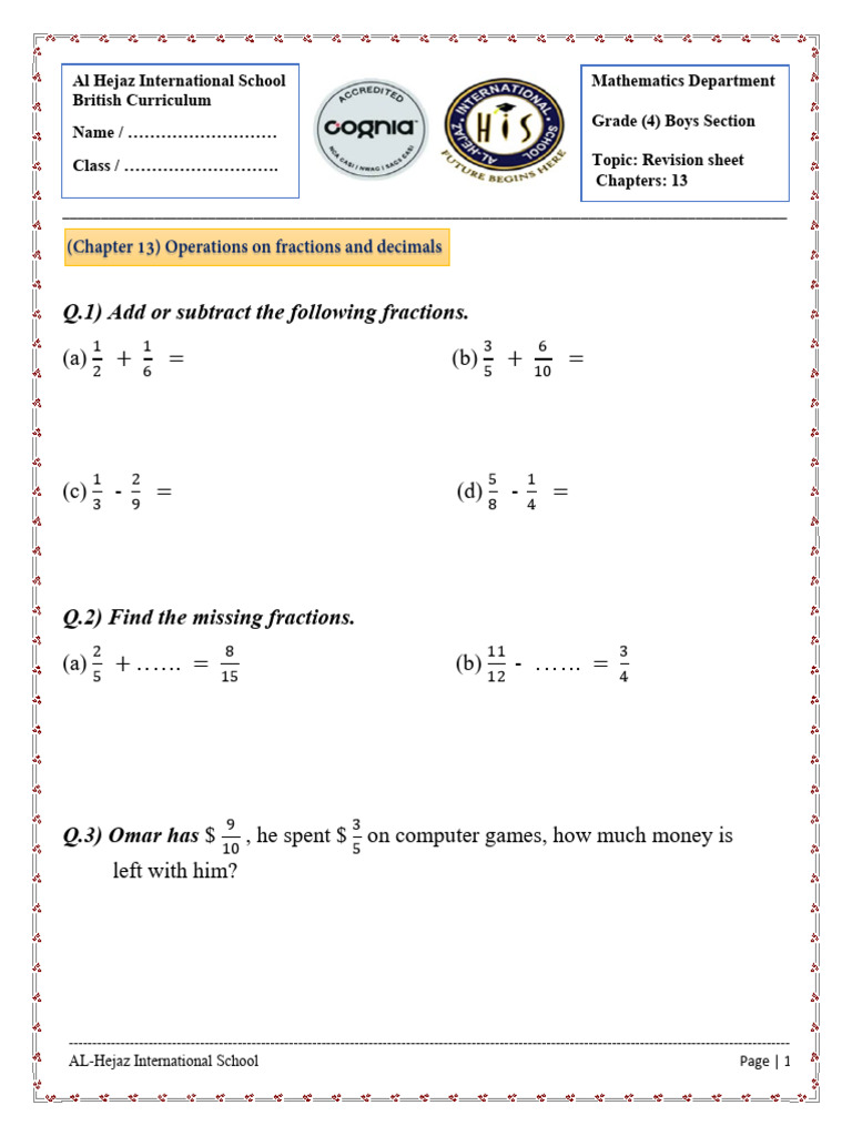 Grade 4 Math Revision: Fractions & Decimals | PDF | Mathematics ...