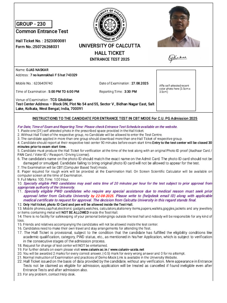 Hall Ticket | PDF