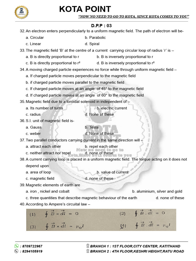 Magnetic Field Concepts and Questions | PDF