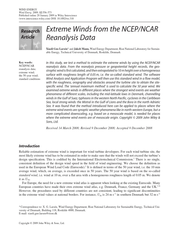Paper - Extreme Winds From The NCEP NCAR Reanalysis Data - Larsén ...