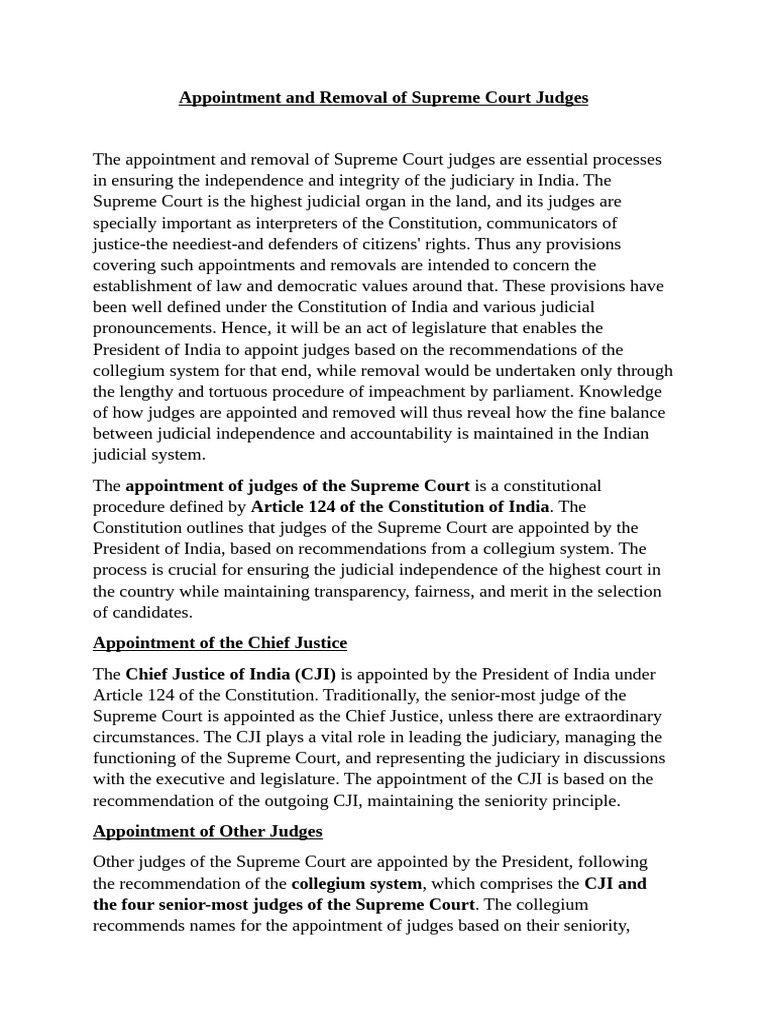 Supreme Court Judges: Appointment & Removal | PDF | Supreme Court Of ...