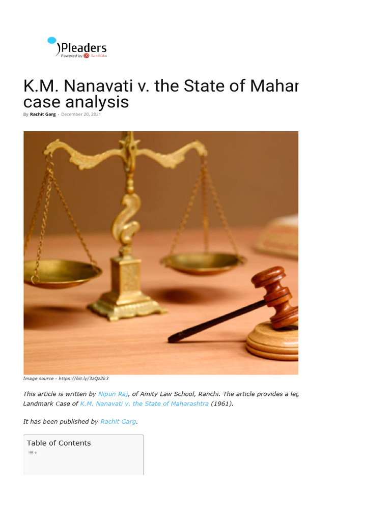 Nanavati Case: Legal Analysis Overview | PDF | Public Law | Justice