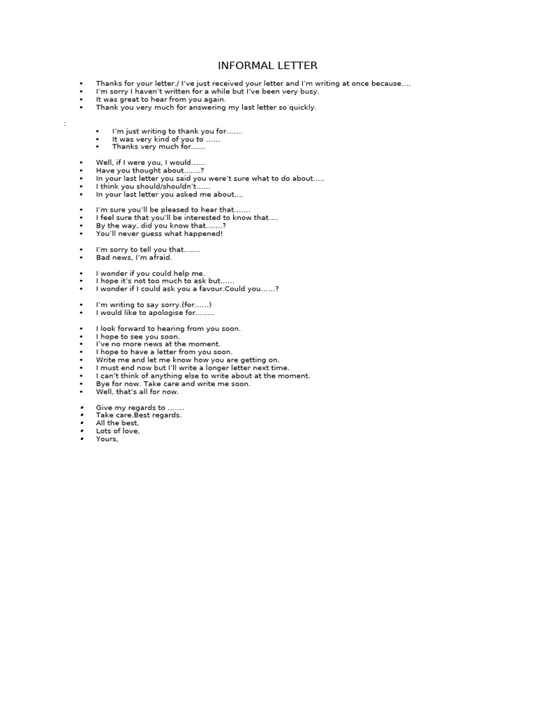 Informal Letter Writing Guide | PDF
