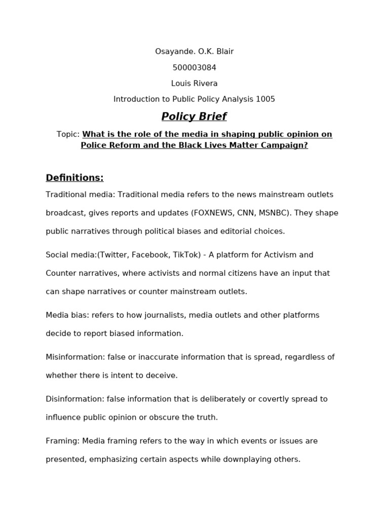 Govt1005 Policy Brief | PDF | Black Lives Matter | Police